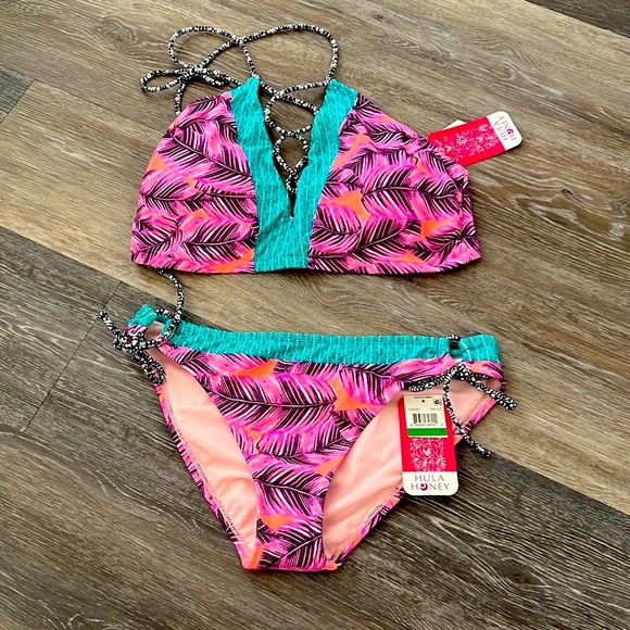 Hula Honey Swim Nwt Hula Honey Pink Purple Tropical Print 2 Piece